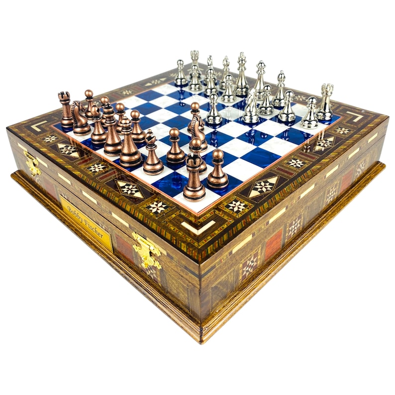 Luxury Chess Set With Storage Compartment- 12" Handmade Mosaic Chess ...