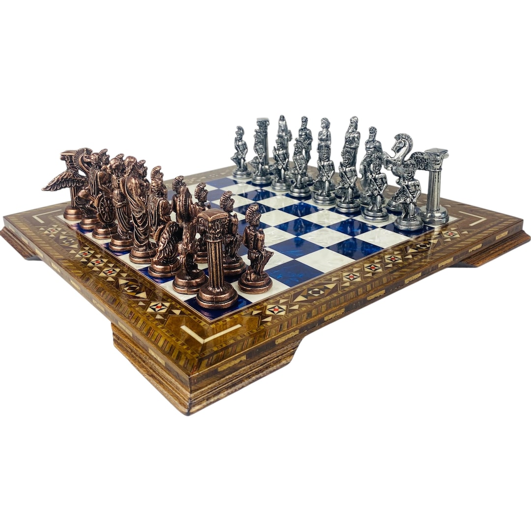 Premium Ancient Greek Mythology Chess Set- Handmade Wooden Chess Board ...
