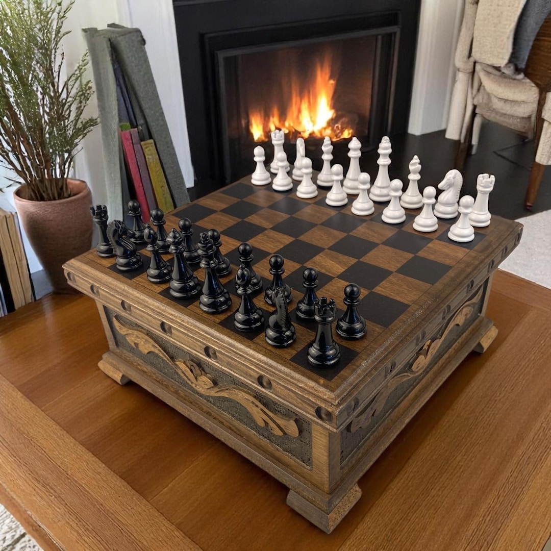Personalized Wooden Chess Set With Secret Compartment: Handmade Carved ...