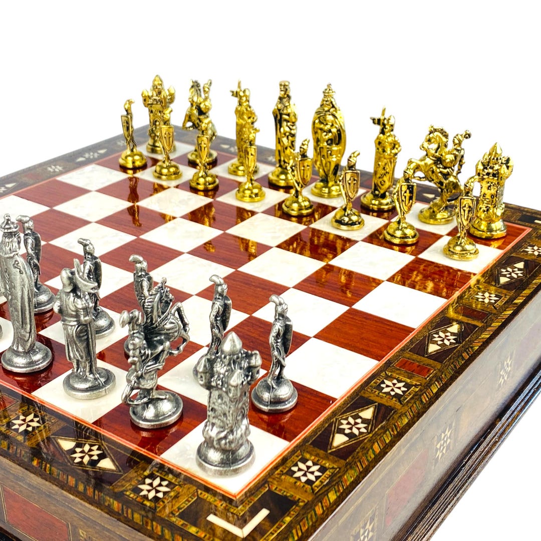 Luxury British Medieval Chess Set Handmade 15 Mosaic Wooden Chessboard ...