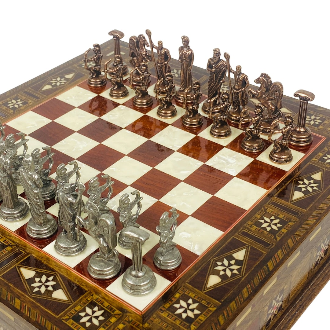 Luxury Greek Mythology Themed Chess Set With Storage 12 Handmade Mosaic ...