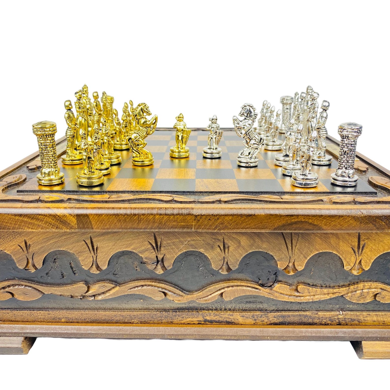 Luxury British Medieval Age Themed Chess Set- 14" Solid Wooden ...