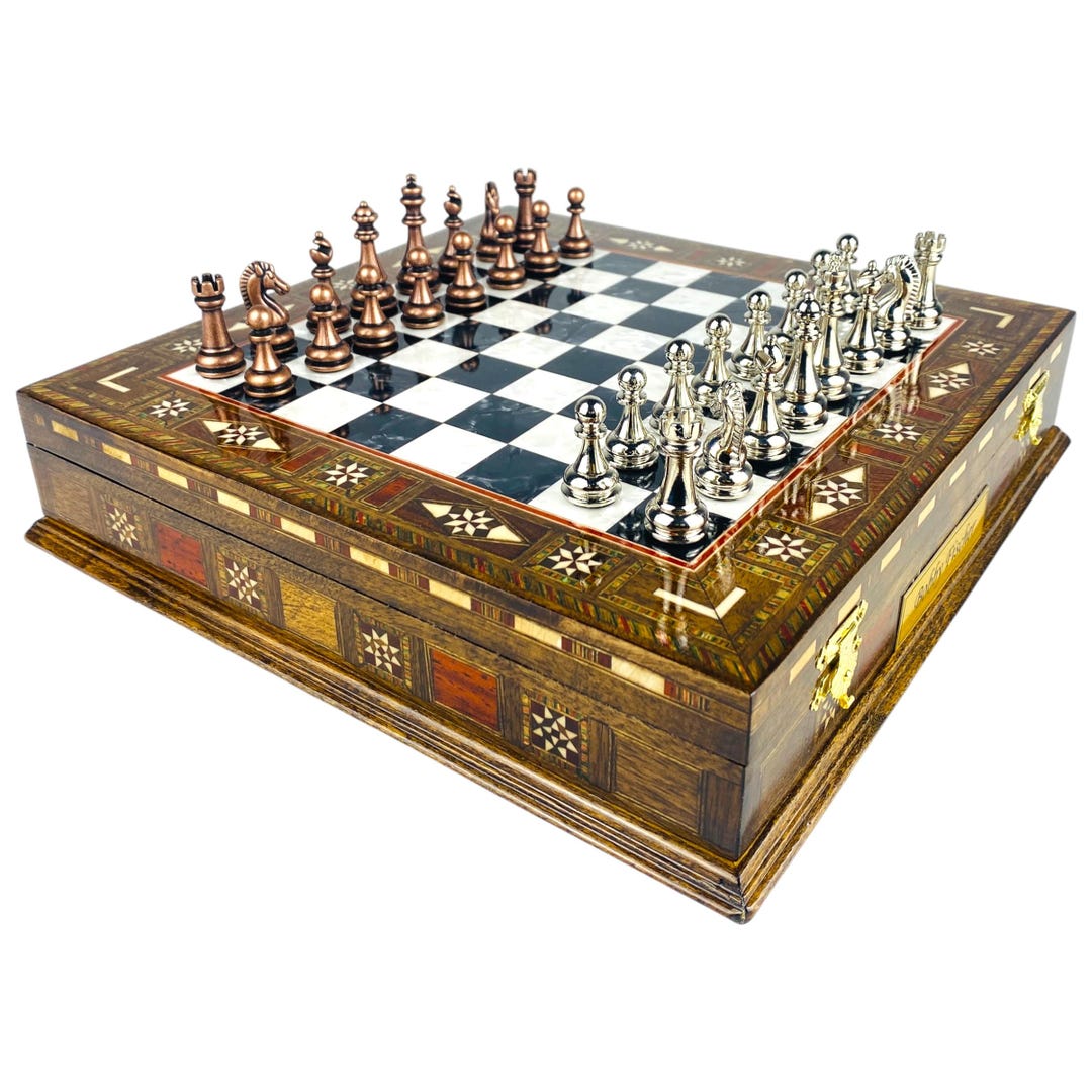 Luxury Chess Set With Storage Compartment- 12" Handmade Mosaic Chess ...