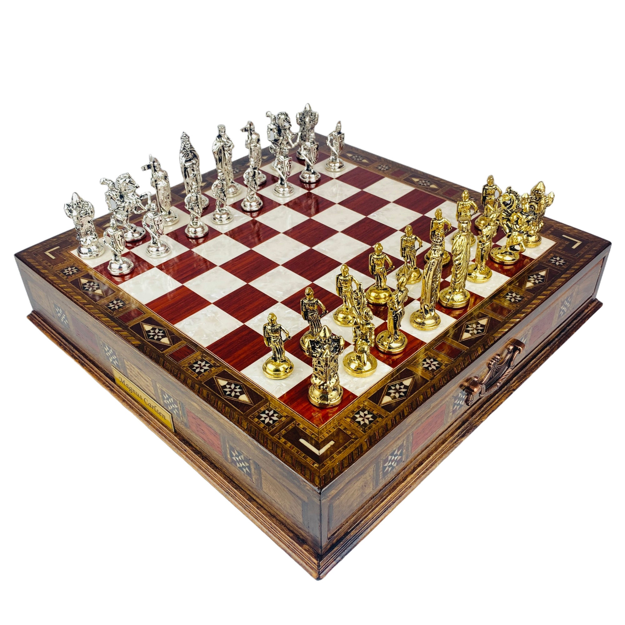 Luxury British Medieval Chess Set Handmade 15 Mosaic Wooden Chessboard ...