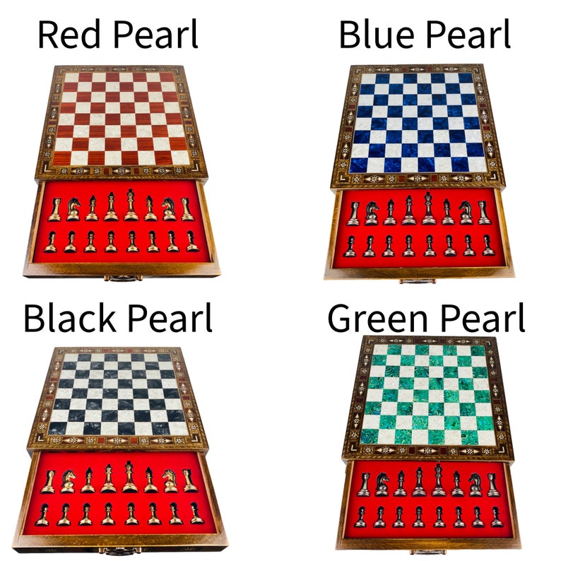 Personalized Chess Set With Classic Metal Chess Pieces- 15 Inch Wooden ...