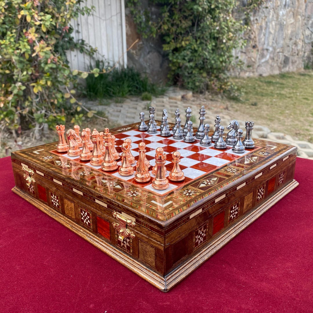 Luxury Chess Set With Storage Compartment- 12" Handmade Mosaic Chess ...