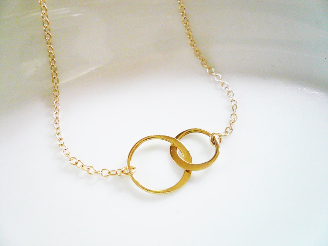 Gold Linked Rings Necklace, Two Entwined Gold Circles Great Gift for ...