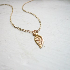 Tiny Gold Leaf Necklace in Gold Filled - Small and Dainty Everyday ...