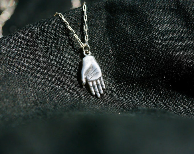 Right Hand Necklace. Sterling Silver Detailed Palm Necklace. Right Hand ...