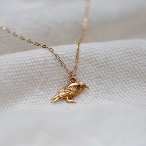 Golden Raven Necklace - Gold Bird Necklace, Crow Charm Necklace, Gold ...