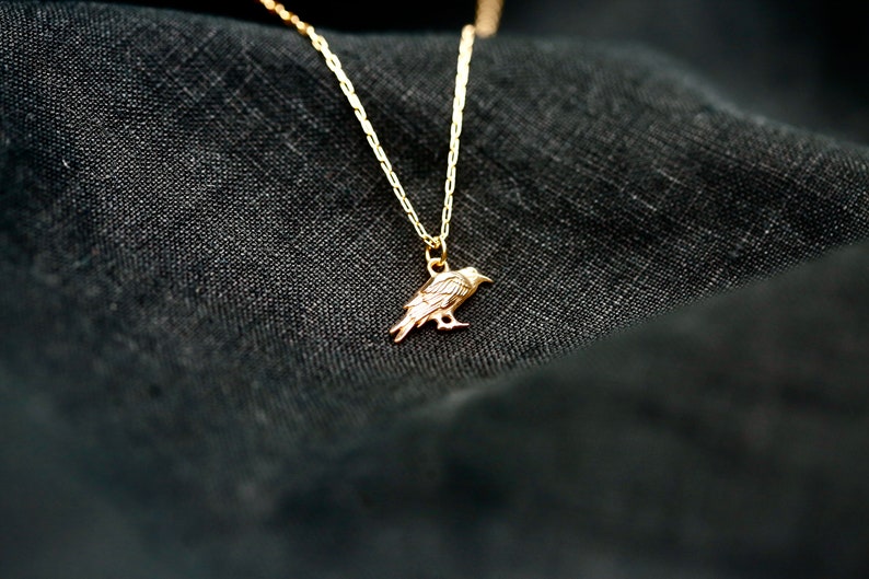 Golden Raven Necklace Gold Bird Necklace Crow Charm - Etsy