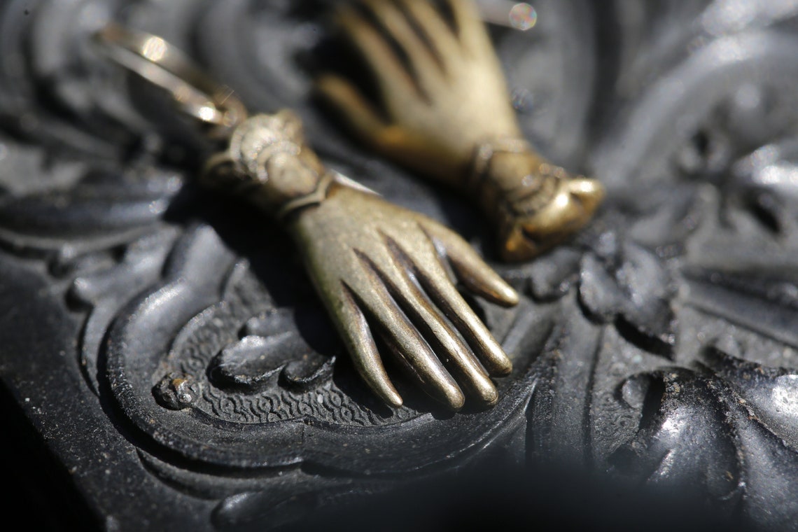 Gold Hands Earrings. Victorian Hand in Antique Brass and 14K - Etsy