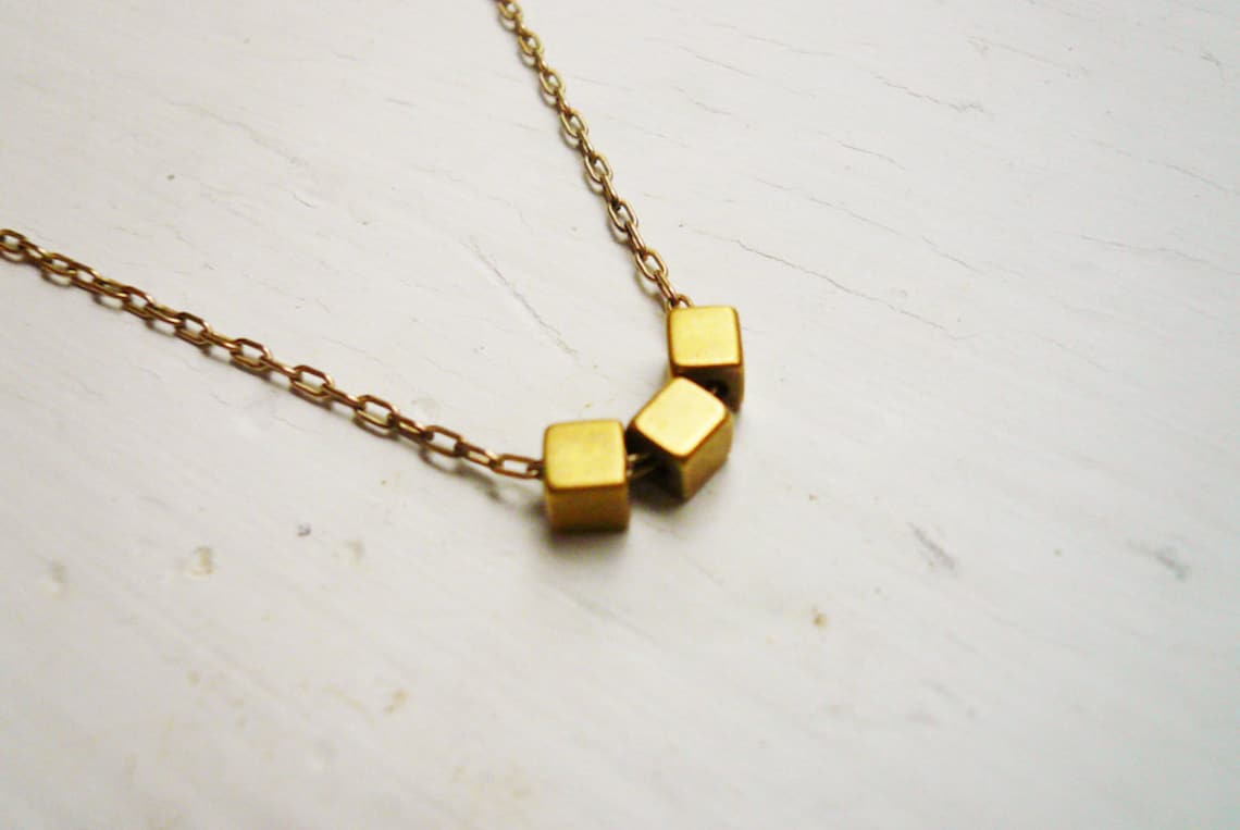 Gold Geometric Necklace - Three Tiny Gold Square Cubes Necklace in Gold ...