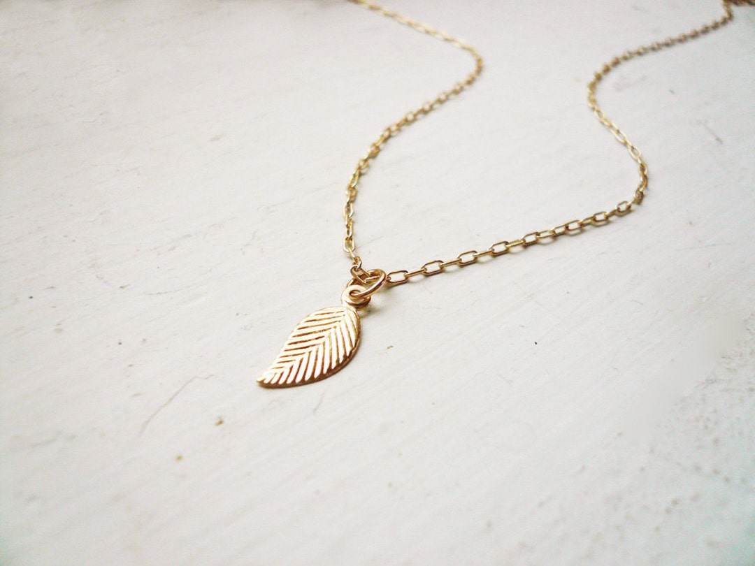 Tiny Gold Leaf Necklace in Gold Filled - Small and Dainty Everyday ...