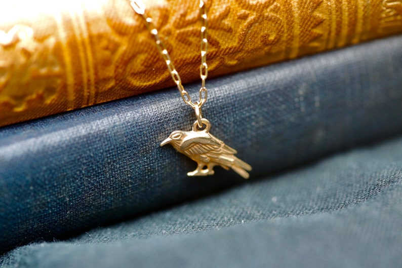 Golden Raven Necklace Gold Bird Necklace Crow Charm - Etsy