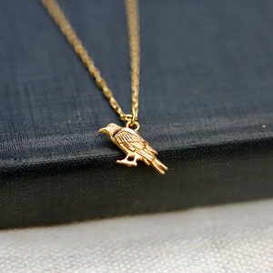 Golden Raven Necklace - Gold Bird Necklace, Crow Charm Necklace, Gold ...