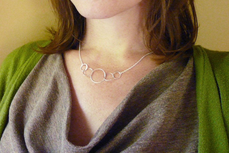 Silver Linked Circles Necklace In Sterling Silver Five Etsy
