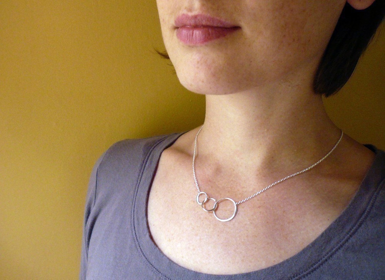 Silver Linked Circles Necklace In Sterling Silver Three Etsy