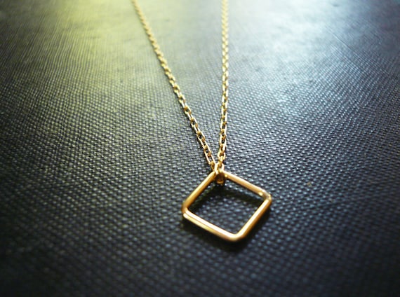 Tiny Gold Diamond or Square Necklace in Gold Filled Simple | Etsy