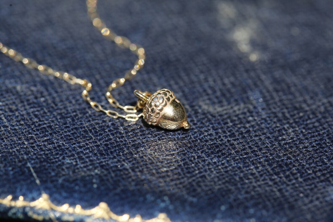 Gold Acorn Necklace. Tiny Acorn Charm on 14K Gold Filled - Etsy