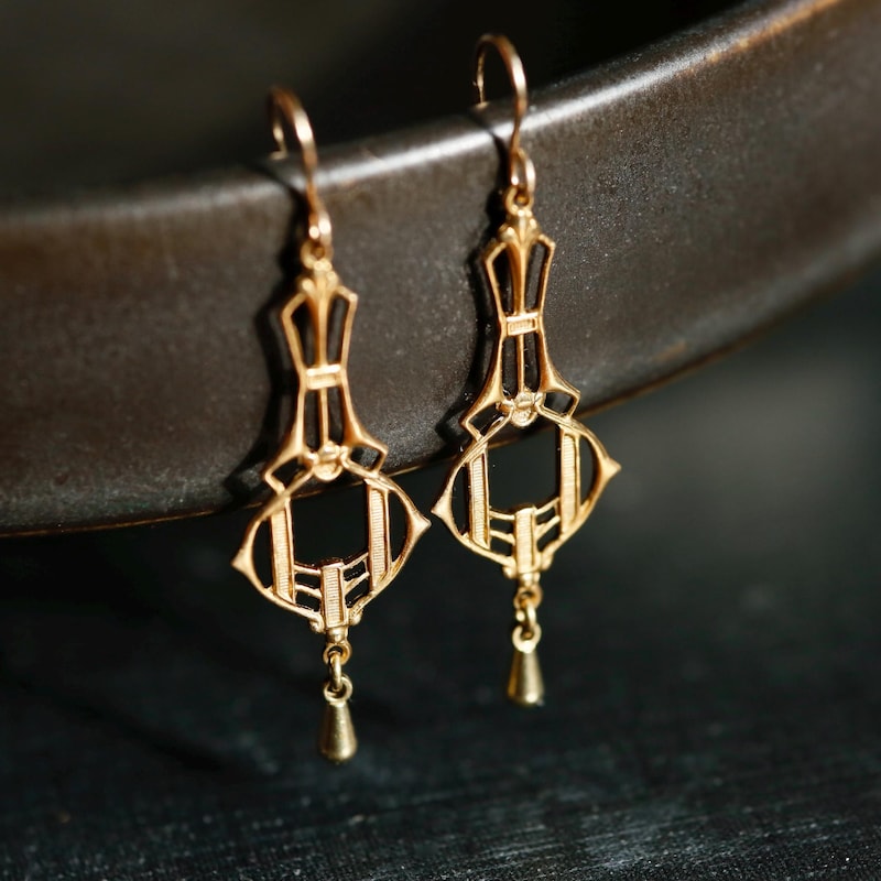 Earrings Chandelier Brass - Etsy