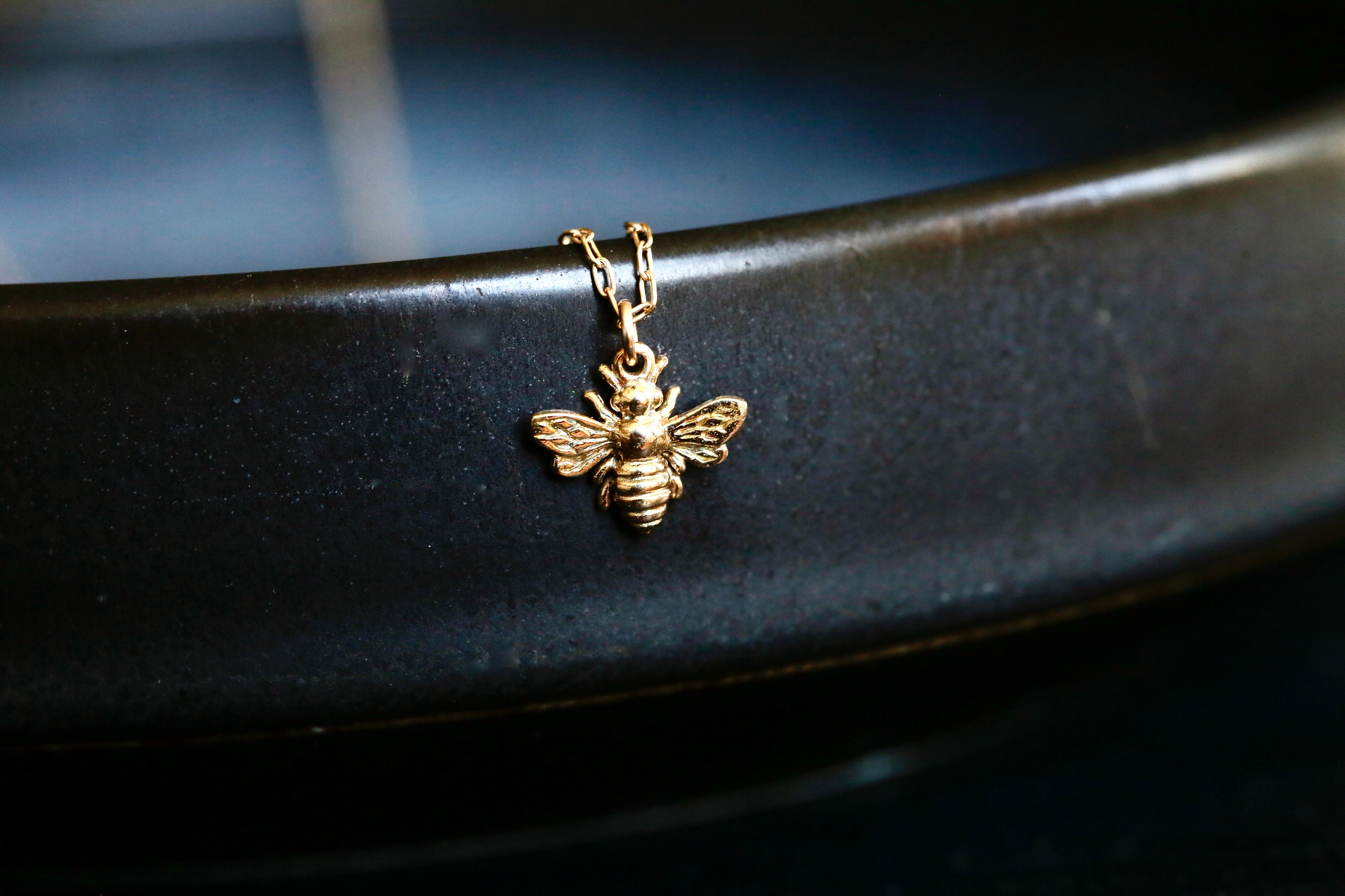 Golden Bee Necklace - Gold Bee Necklace, Bee Charm Necklace, Gold ...