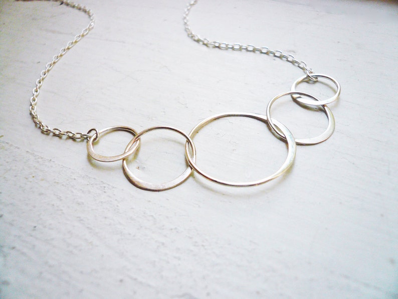 Silver Linked Circles Necklace In Sterling Silver Five Etsy