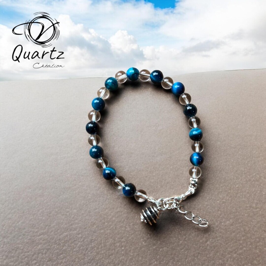 Royal Blue Tiger Eye Natural Stone Bracelet With Clear Quartz - Etsy