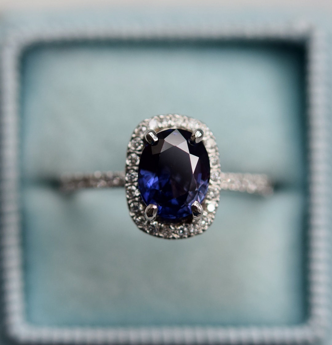 Indigo Blue Sapphire Ring. Blue Purple Sapphire Engagement Ring. Oval ...