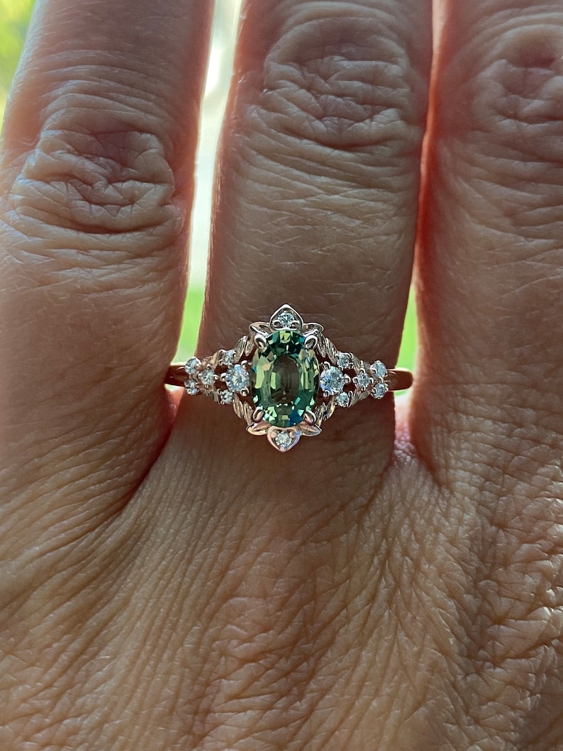 Arwen Spring Green Sapphire Diamond Ring: 14k Gold Fantasy Engagement ...