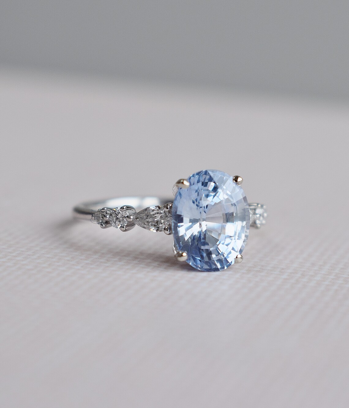 Ice Blue Sapphire Engagement Ring. Oval White Gold Engagement - Etsy