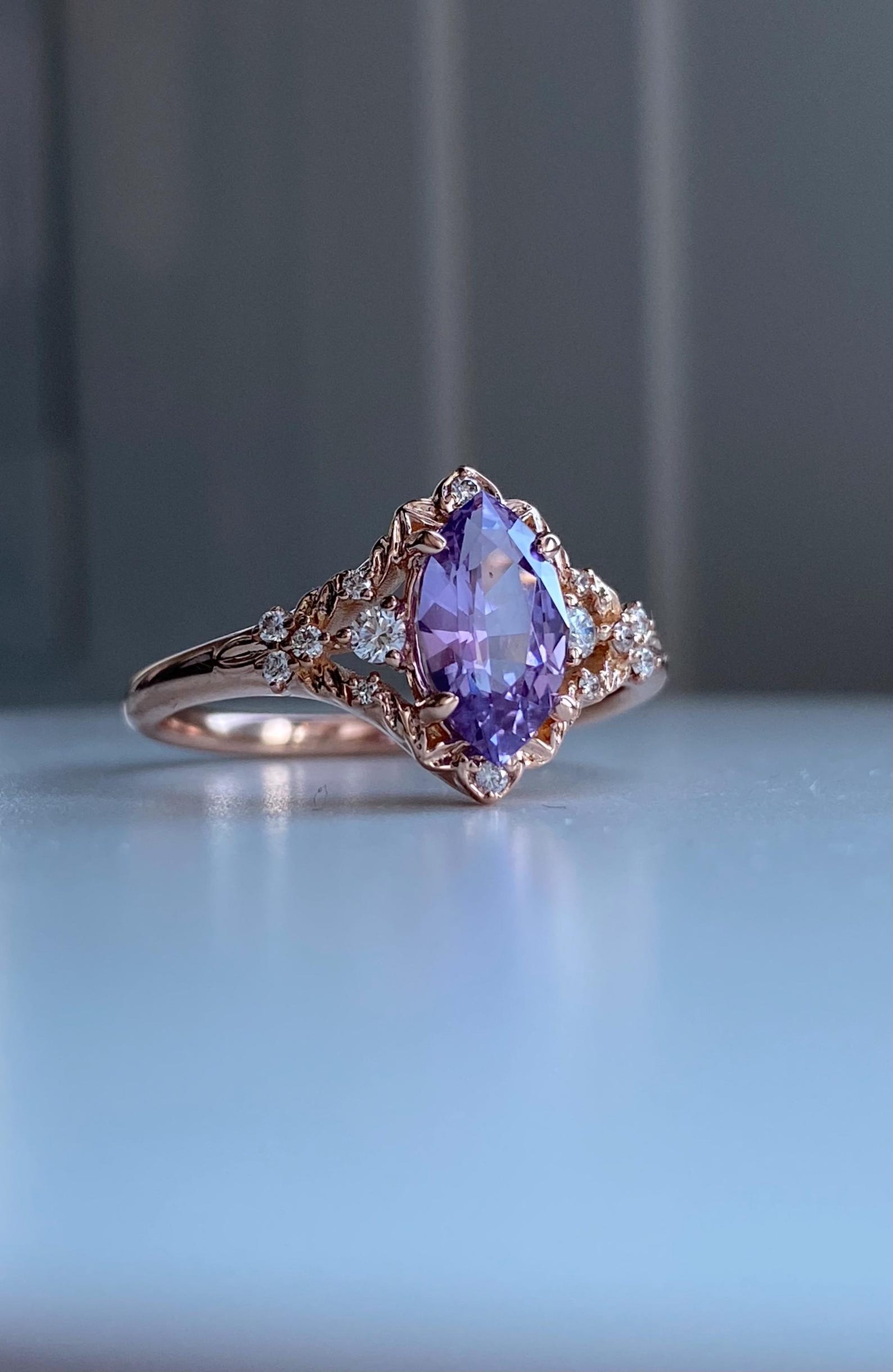 Lavender Sapphire & Diamond Engagement Ring: Arwen Marquise Rose Gold ...