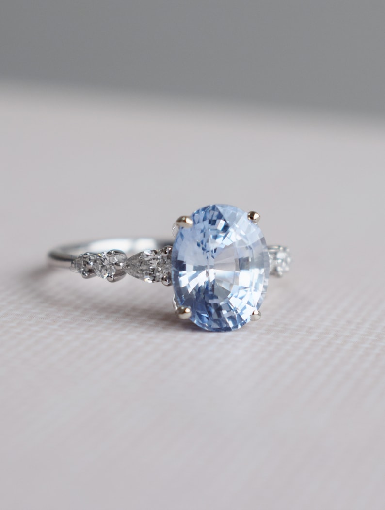 Ice Blue Sapphire Engagement Ring. Oval White Gold Engagement - Etsy