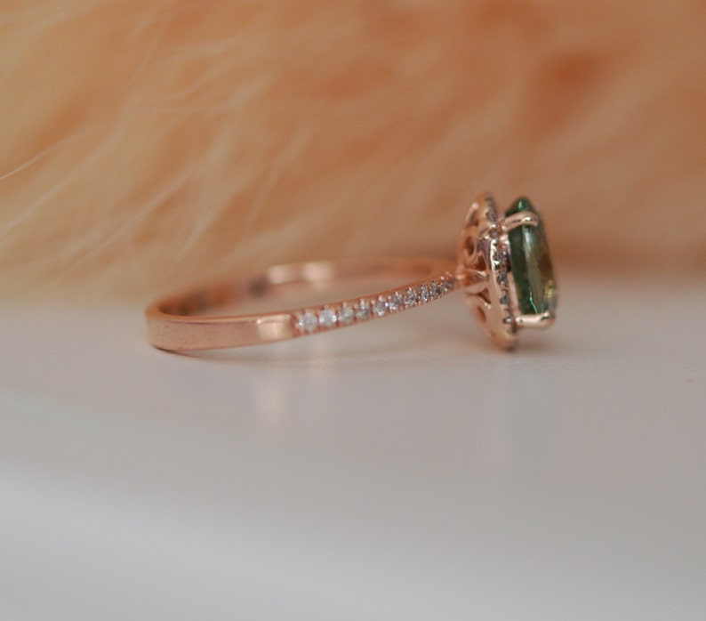 Spring Green Sapphire Diamond Ring 14k Rose Gold Engagement - Etsy