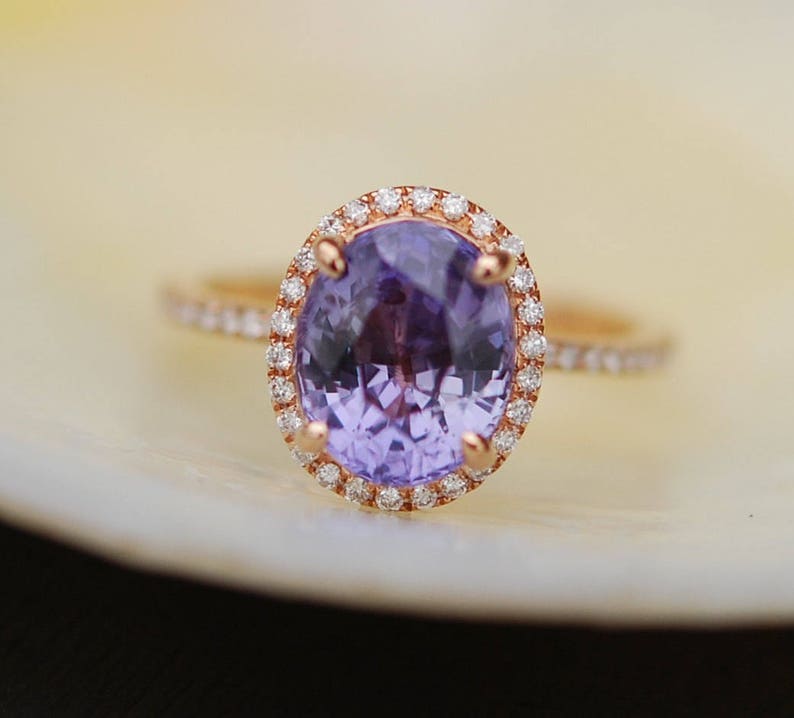 Ultra Violet Sapphire Ring Diamond Ring 14k Rose Gold | Etsy