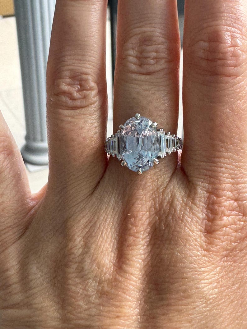 Ice Blue Sapphire Engagement Ring: 7.5ct Oval Ceylon Sapphire, White ...