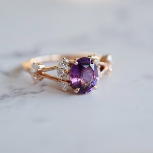 Grape Sapphire Engagement Ring in 14k Rose Gold. Cluster Engagement ...