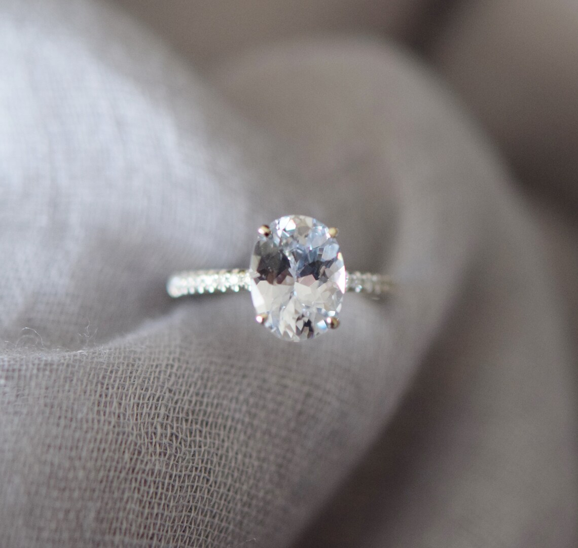 Ice blue Sapphire Engagement Ring. White Gold Engagement Ring | Etsy