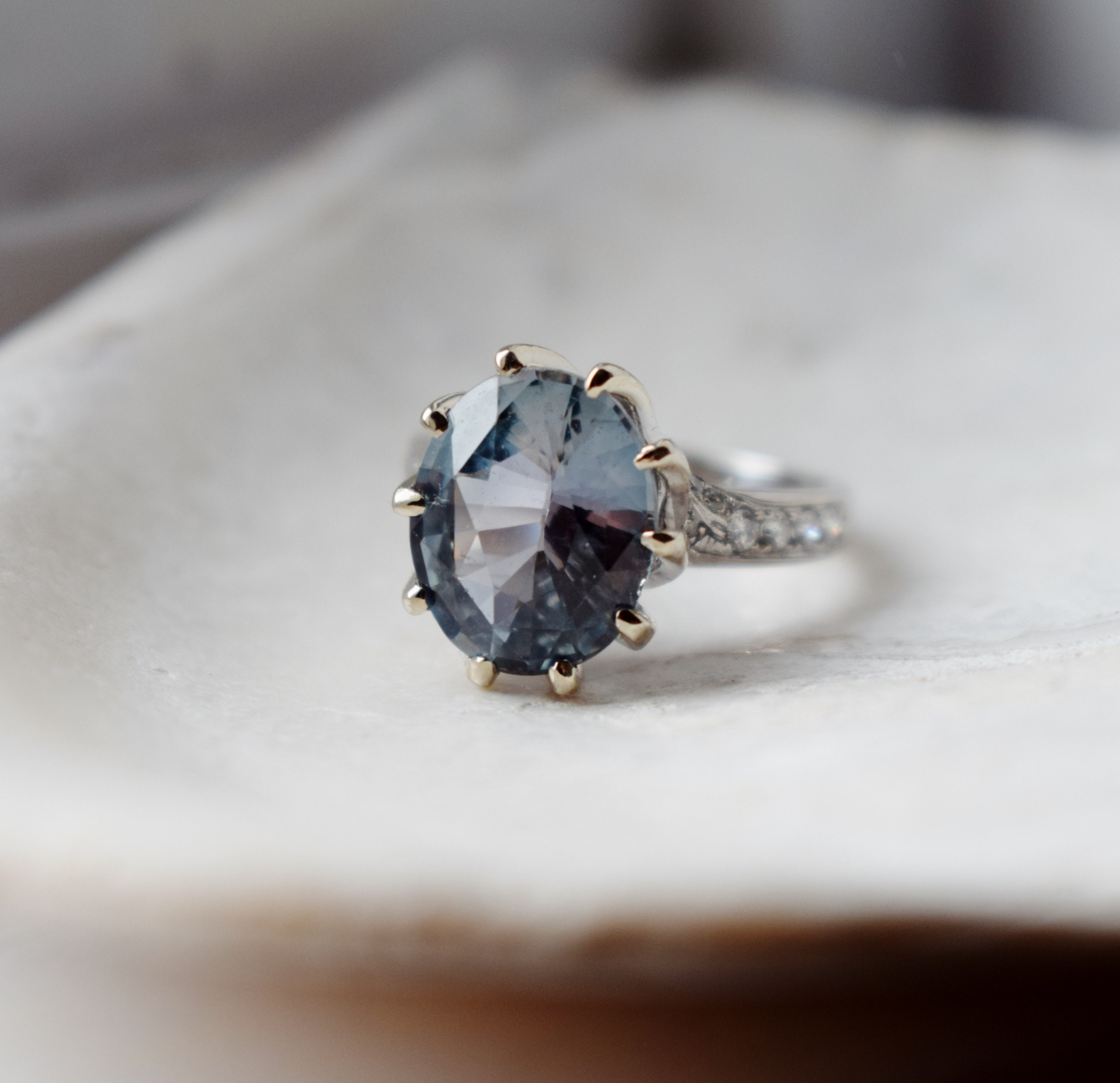 One of a kind Engagement Ring. Light Grey Blue Sapphire Ring. 14k White ... One of a kind Engagement Ring. Light Grey Blue Sapphire Ring. 14k White ...