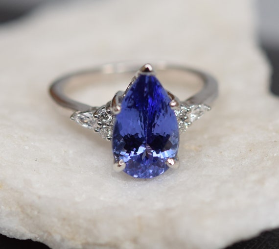 Platinum Tanzanite Ring. White Gold Tanzanite Engagement Ring 3.3ct Lavender Blue Tanzanite Pear Cut Campari Design by Eidelprecious. Etsy