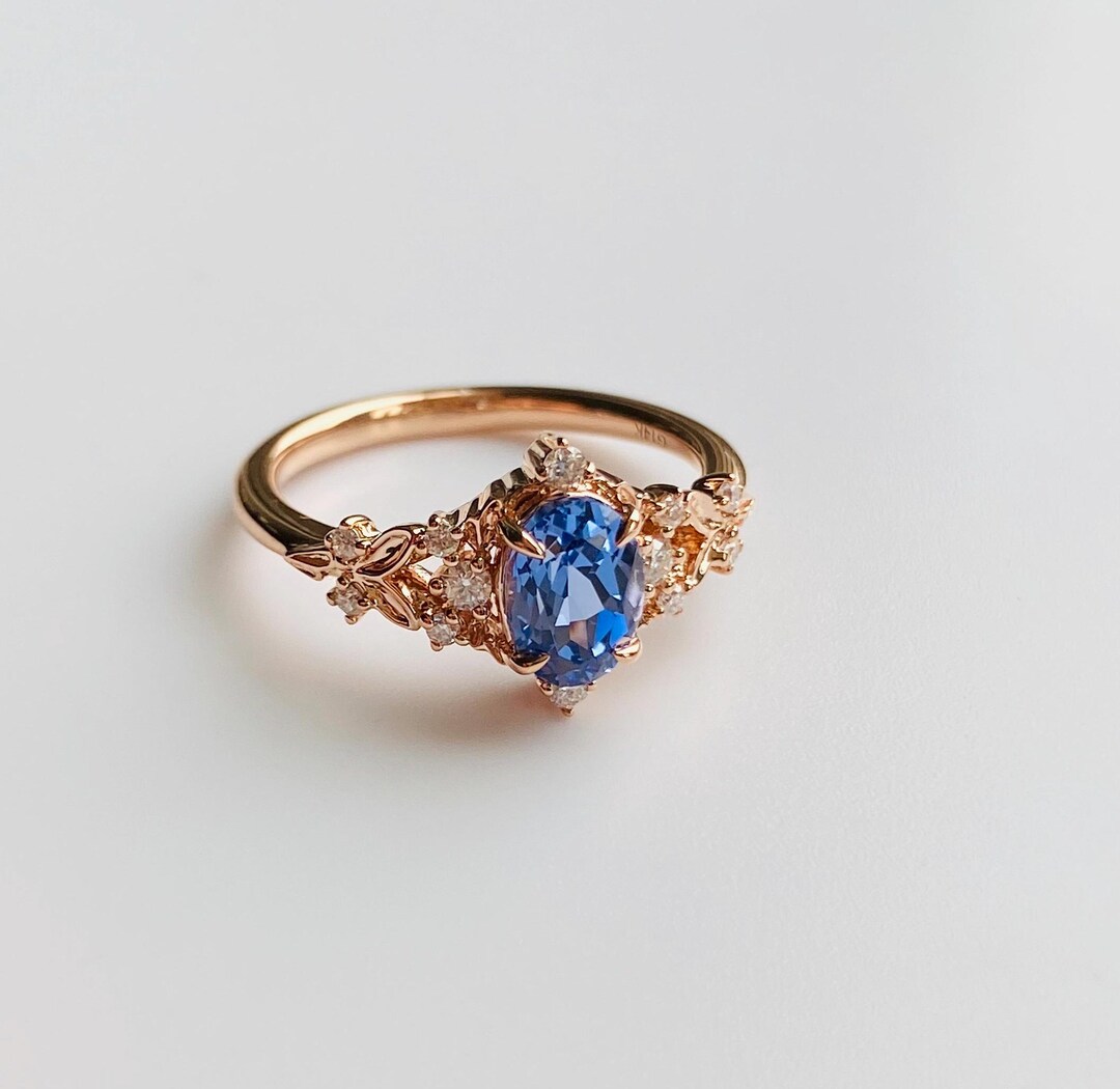 Greta Blue Sapphire Ring Gold. Whimsical Engagement Ring. Fantasy ...