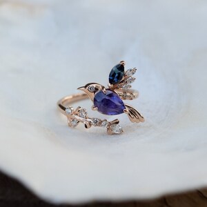 Hummingbird Sapphire Engagement Ring: 14k Gold Bird Lover Gift - Etsy