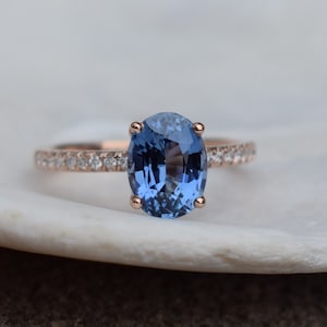 Denim Blue Sapphire Engagement Ring. Blake Lively Ring. Oval Cut 14k ...
