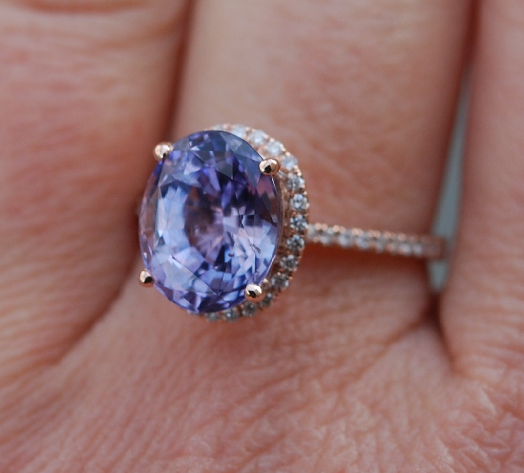 Lavender sapphire ring diamond ring 14k rose gold engagement ring 4.6ct ...