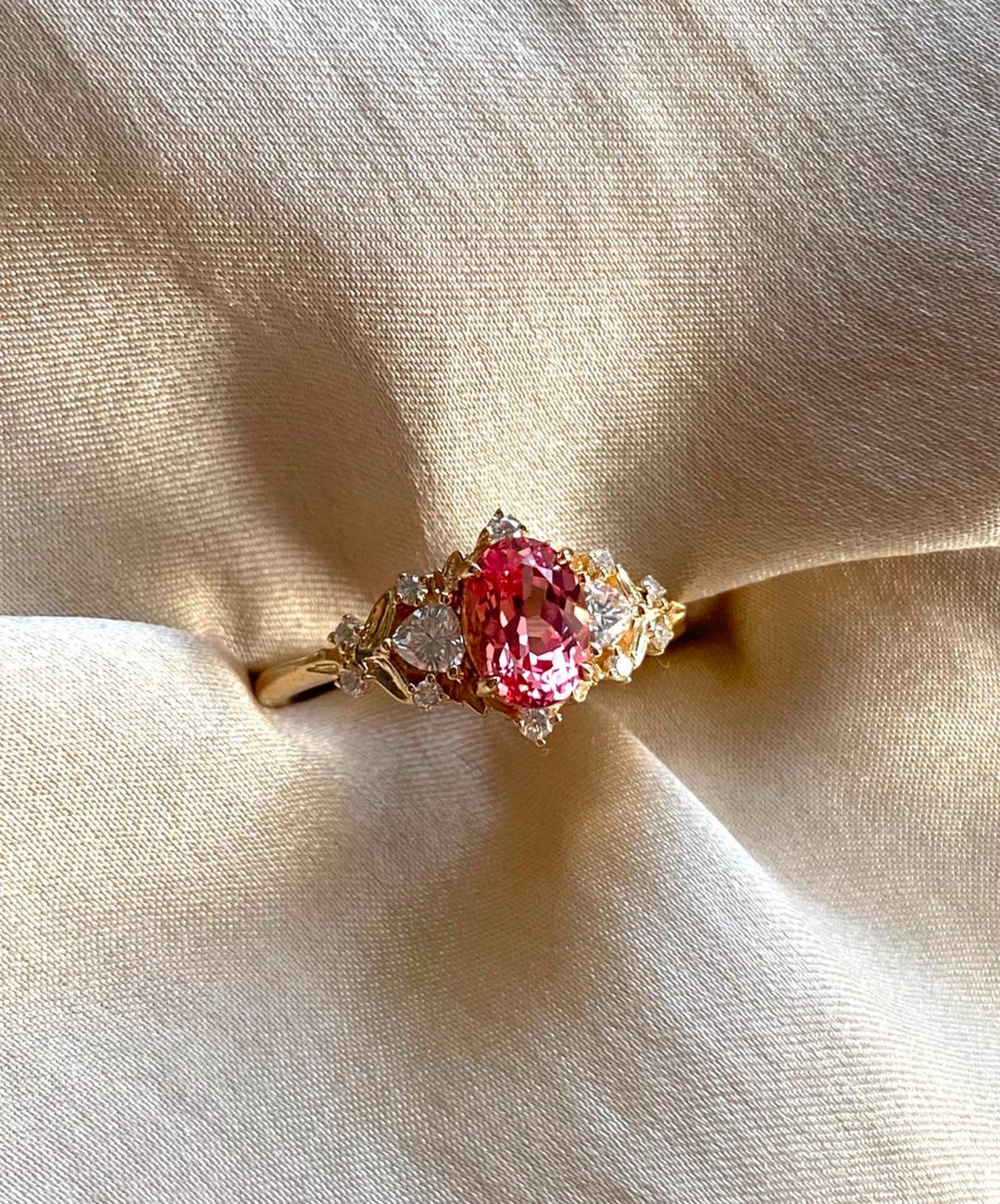 Padparadscha Sapphire Engagement Ring: 14k Gold Elvish Filigree ...