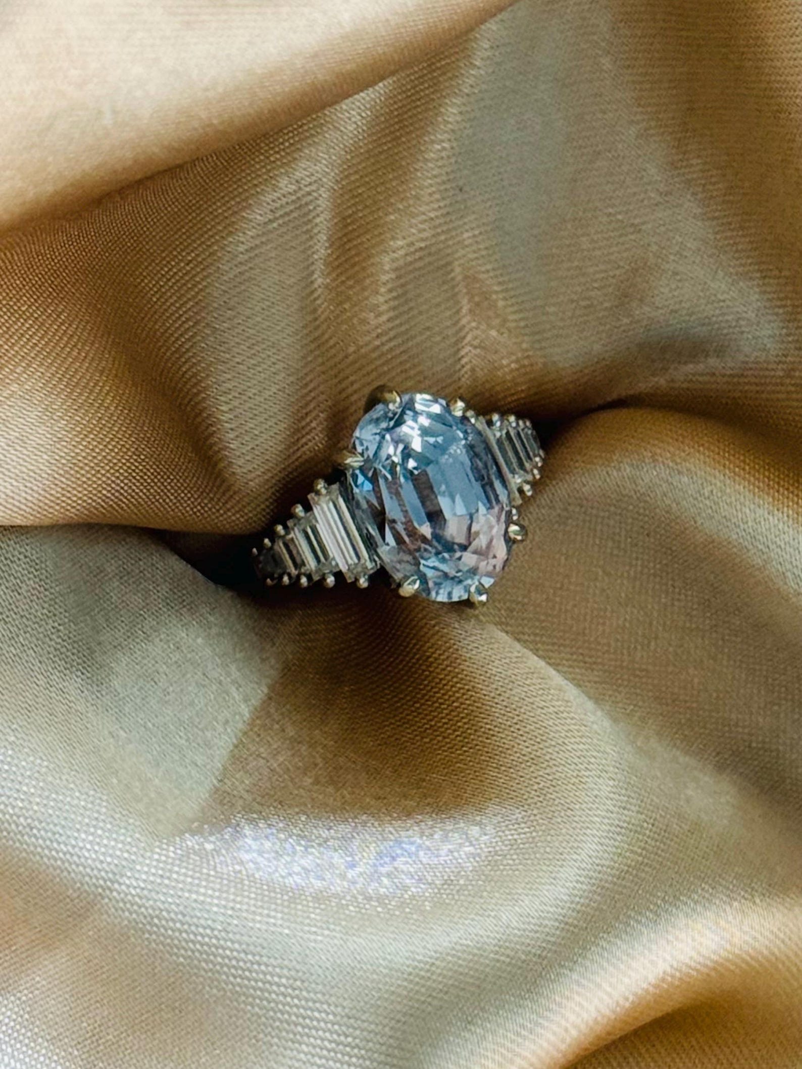Ice Blue Sapphire Engagement Ring: 7.5ct Oval Ceylon Sapphire, White ...