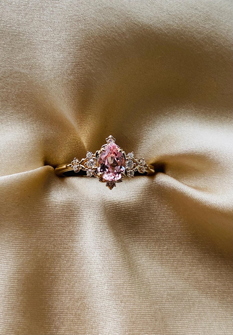 Greata Fantasy Pink Sapphire Engagement Ring: 14k Gold Whimsical ...