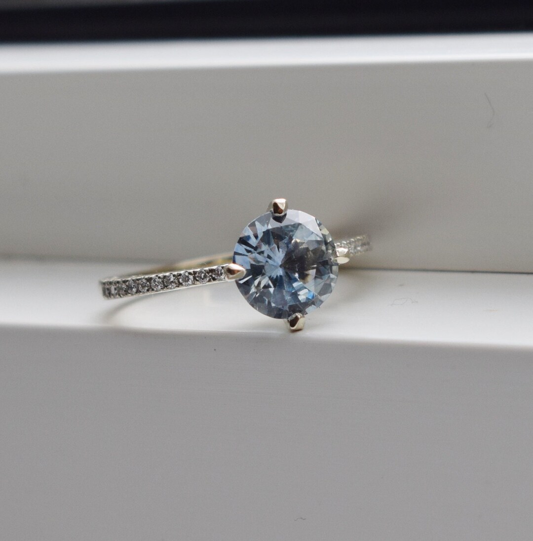 Round Blue Grey Sapphire Engagement Ring. 2ct Sapphire Engagement Ring ...