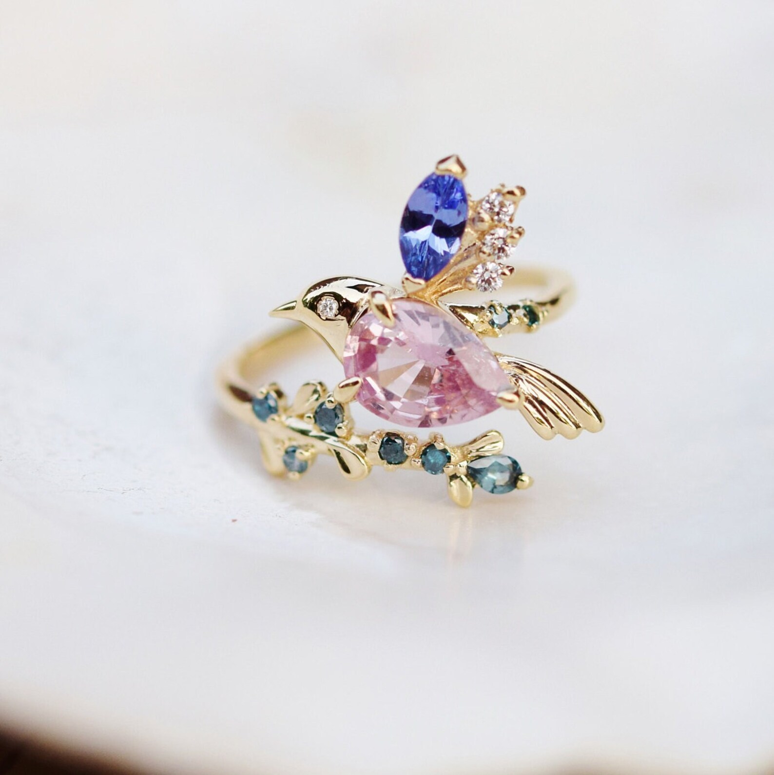 Hummingbird Sapphire Engagement Ring: 14k Gold Bird Lover Gift - Etsy