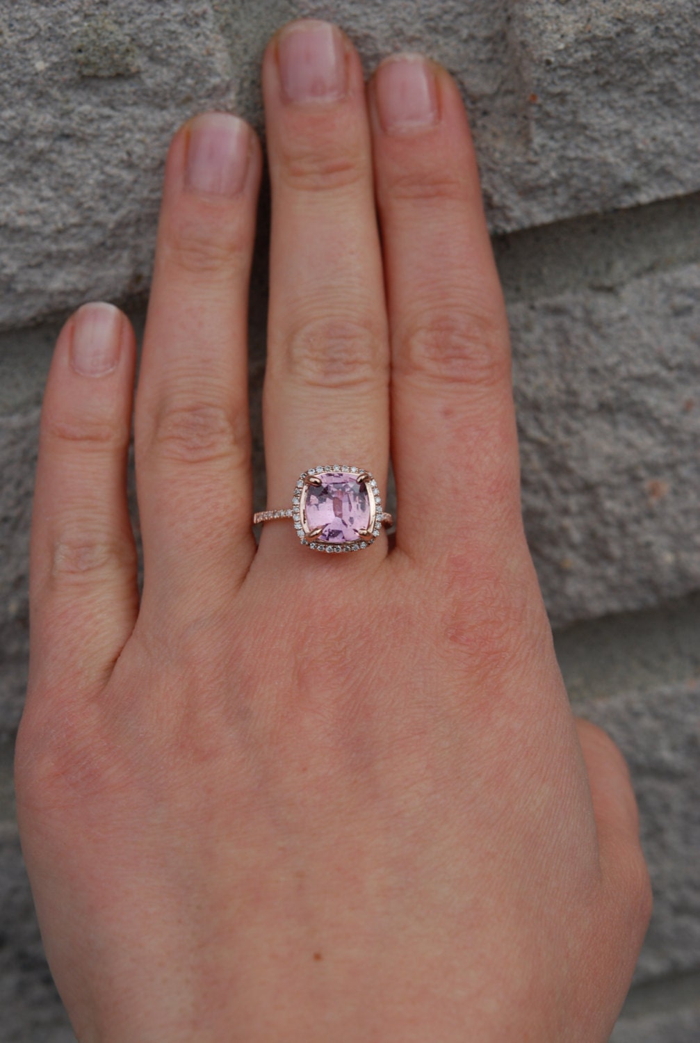 on hold custom setting -Square Cushion Raspberry Peach Sapphire 14k ...